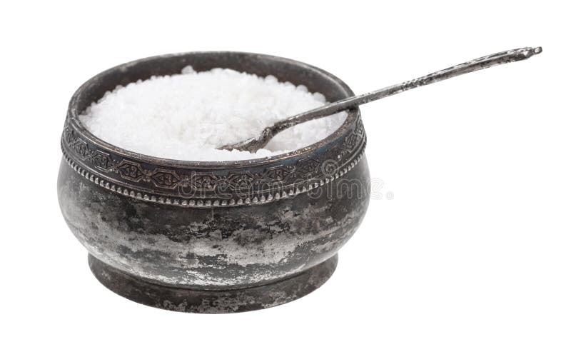 Silver Salt Cellar with Spoon with Rock Salt Stock Photo - Image of ...
