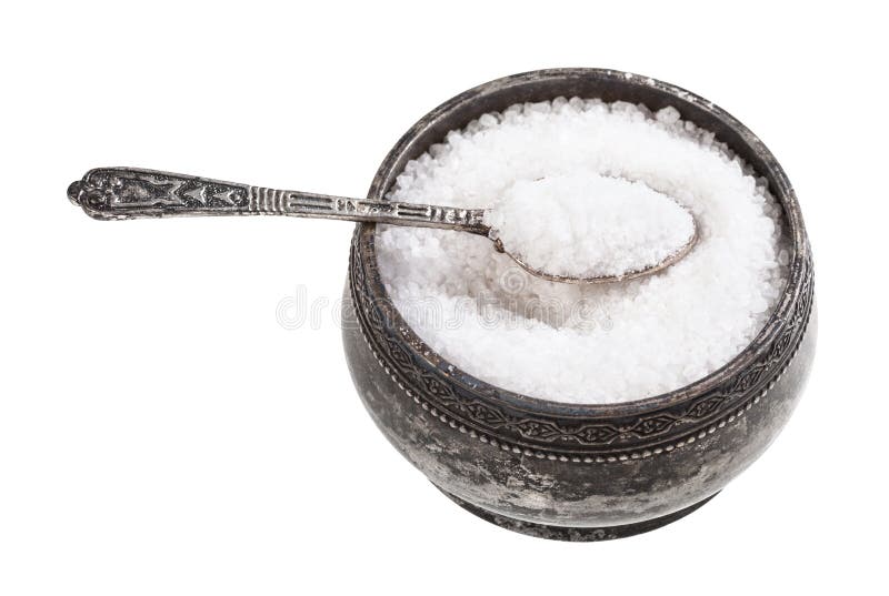 Silver Salt Cellar with Spoon with Rock Salt Stock Image - Image of ...