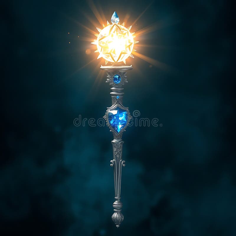 A Silver and Sapphire Scepter Glowing with Magical Energy Stock ...
