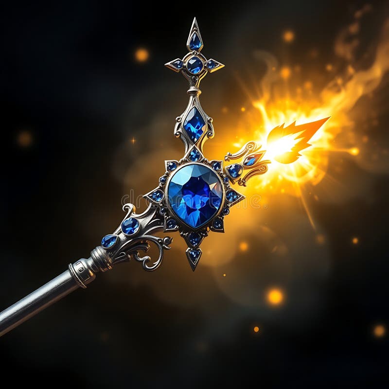 A Silver and Sapphire Scepter Glowing with Magical Energy Stock Illustration - Illustration of ...