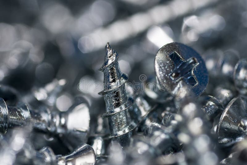 Silver Screws Macro Close Up. Background Pattern. Stock Photo - Image ...