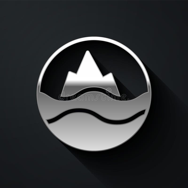 Silver Sea and Waves Icon Isolated on Black Background. Long Shadow ...