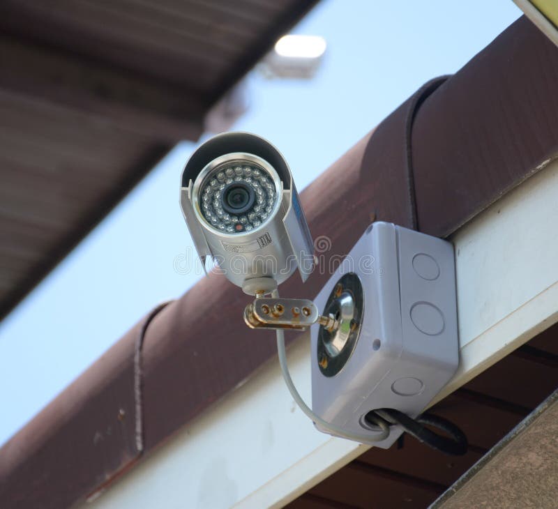 Silver Security Camera or CCTV Stock Image - Image of outdoors, optical ...