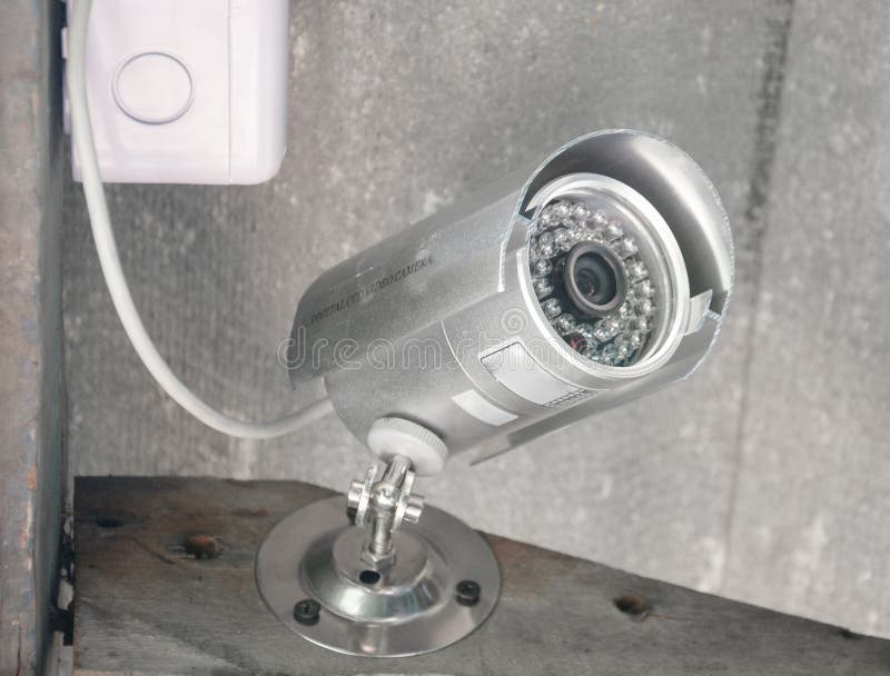 Silver Security Camera or CCTV Stock Image - Image of outdoors, record ...