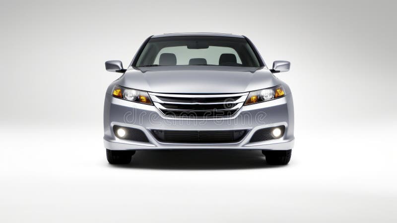 Silver Sedan Front View Isolated with Studio White Background Stock ...