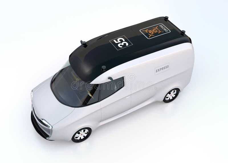 Silver Self-driving Car Parking on the Ground Stock Illustration ...