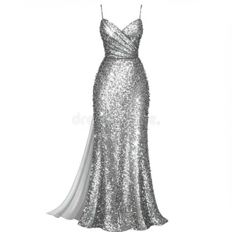 Silver Sequin Evening Gown Illustration Stock Illustration ...