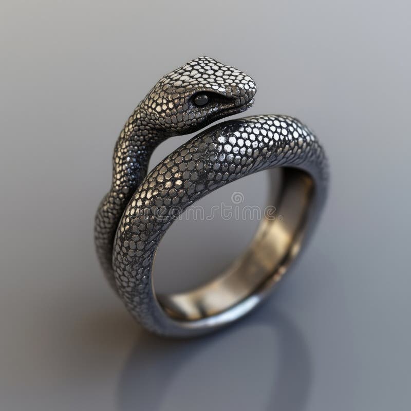 Silver Serpent Ring with Realistic Scales on Smooth Surface Stock Image ...