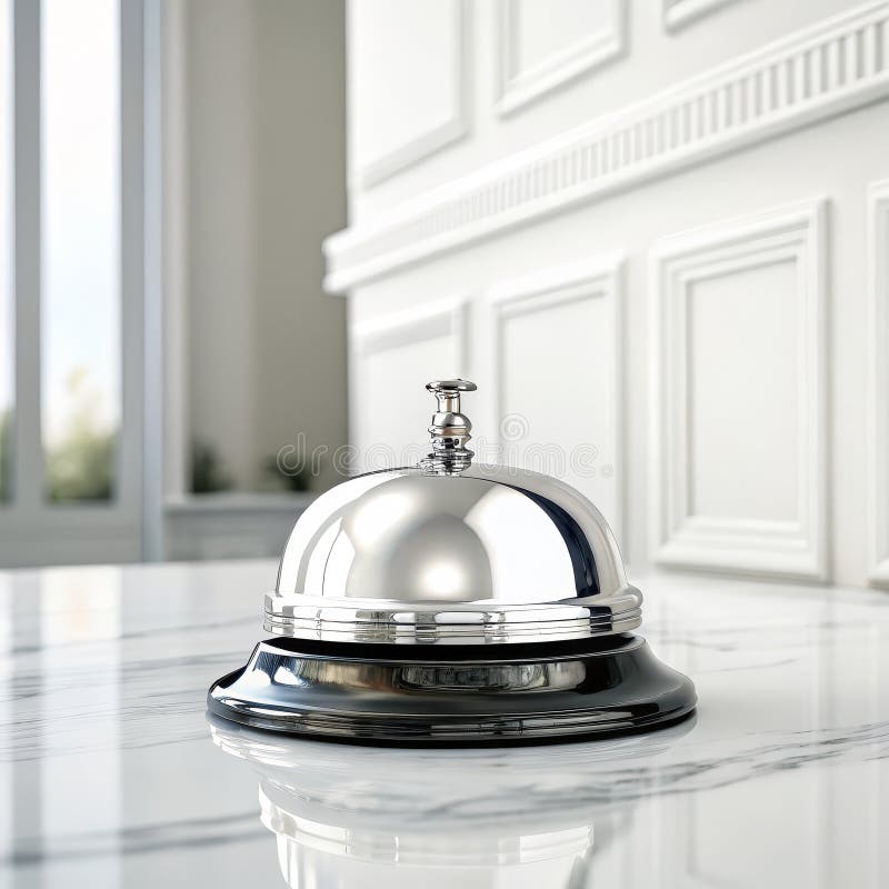 Silver Service Bell on Marble Table, Hotel , Concierge Stock ...