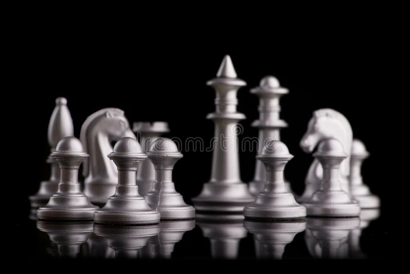 Silver Set Chess Pieces on a Black Stock Photo - Image of chessmen ...