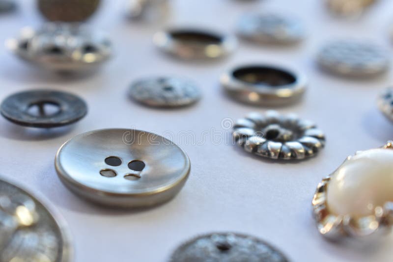 Silver Sewing Buttons on White Stock Image - Image of concept ...