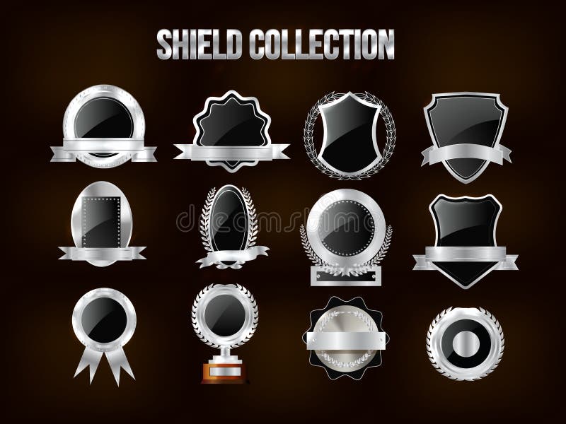 Silver Shield, Badge, Label, Award or Ribbons. Stock Illustration ...