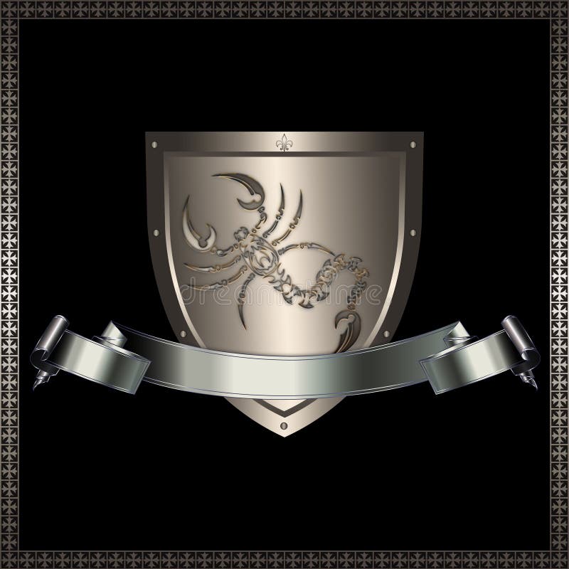 Heraldic Silver Shield with Swords and Ribbon. Stock Illustration ...