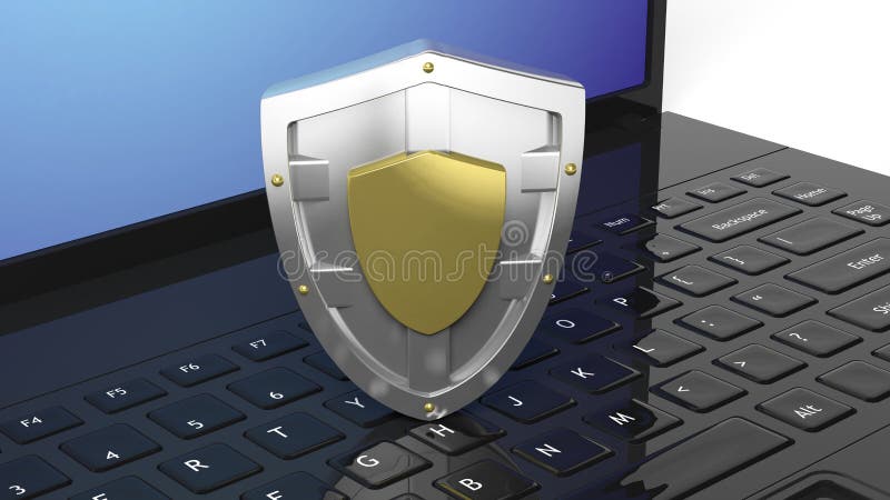 Silver Shield Symbol on Laptop Stock Illustration - Illustration of ...