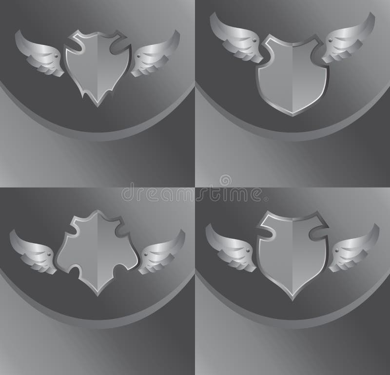 Silver shield and wing art stock vector. Illustration of collection ...