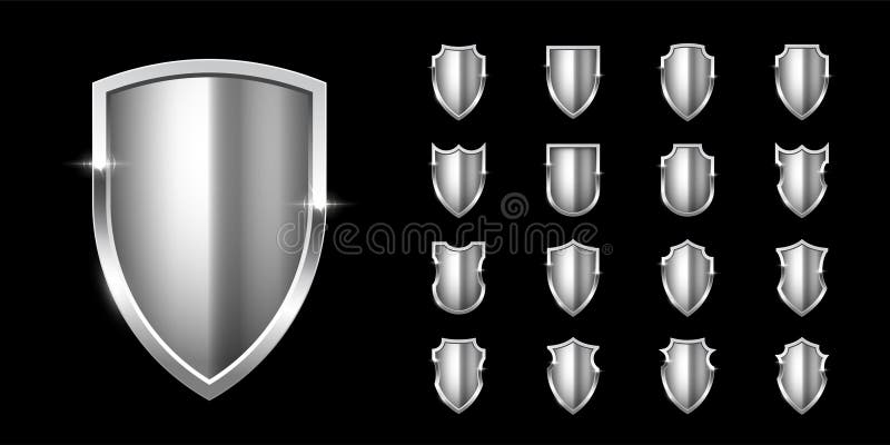 Silver Shields with Frame Set for Emblem, Logo, Badge, Label. Vector ...