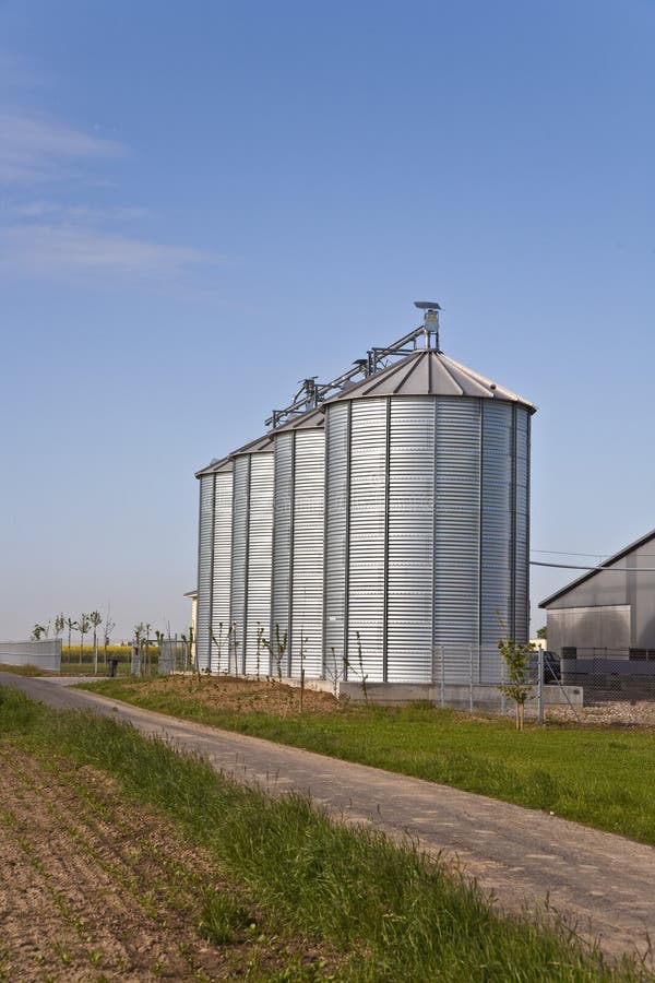 Silver Shining Silo with Acre Stock Photo - Image of beautiful, farmer ...