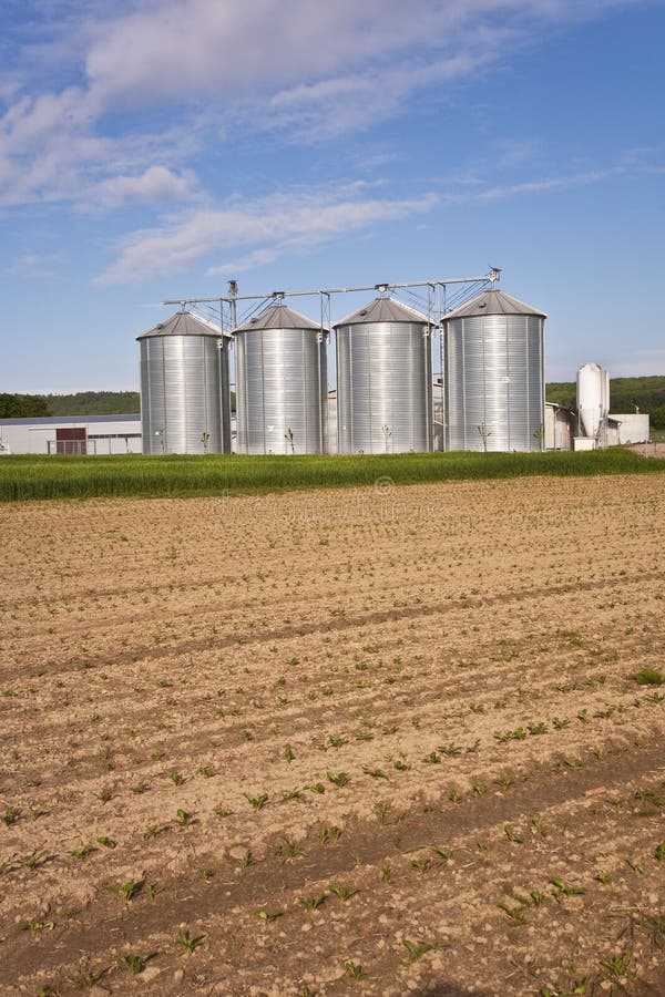 Silver Shining Silo with Acre Stock Photo - Image of reflection ...