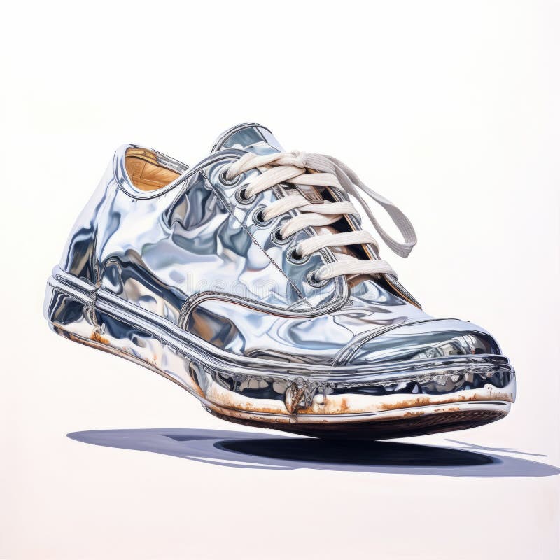 Hyperrealist Painting of a Silver Shoe with Chrome Reflections Stock ...