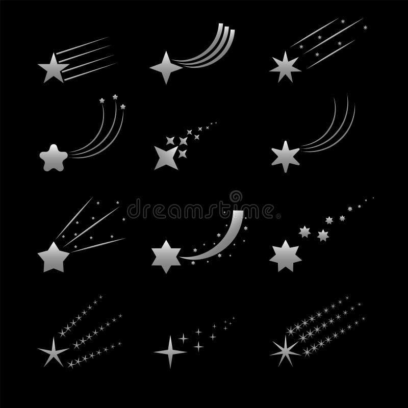 Silver Shooting star icons stock vector. Illustration of falling ...