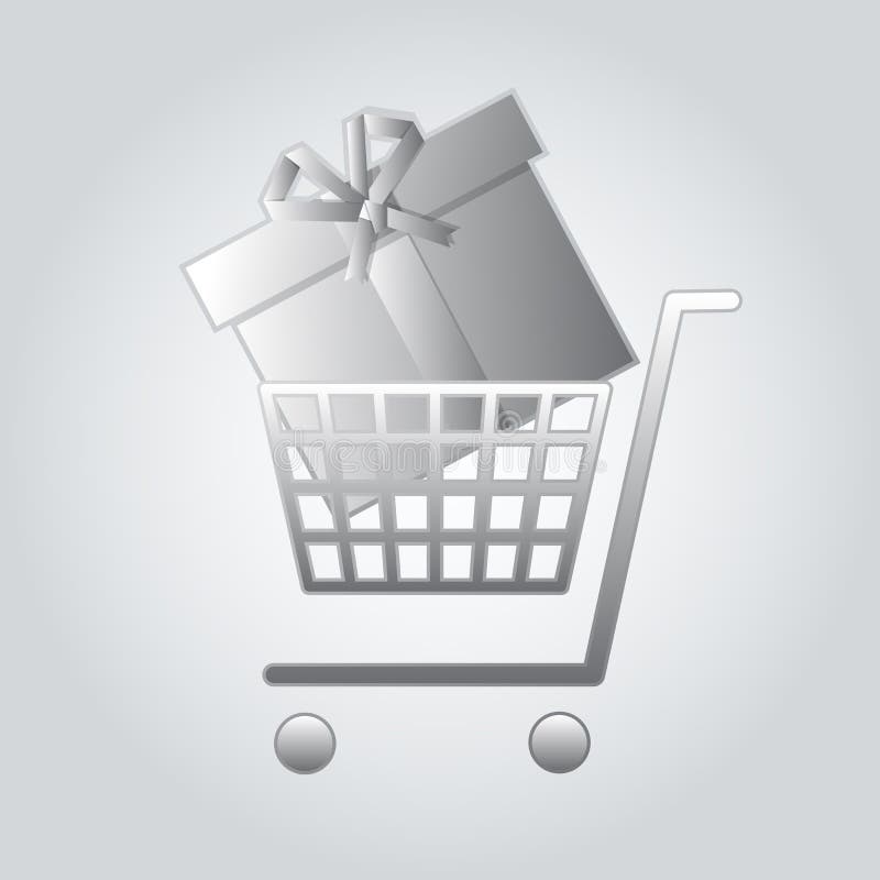 Silver Shopping Cart with Gift Box Stock Vector - Illustration of ...