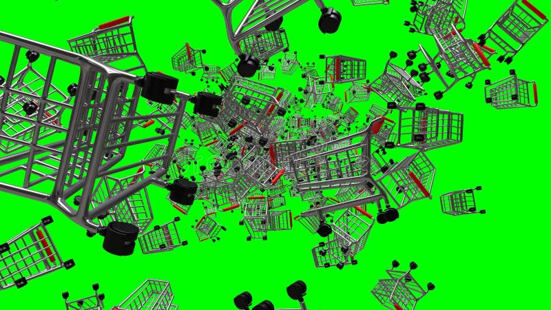 Silver Shopping Carts on Green Screen. Stock Video - Video of shop ...