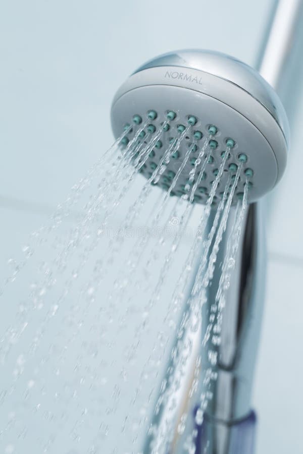 Silver Shower with Flowing Water Stock Image - Image of hygiene ...