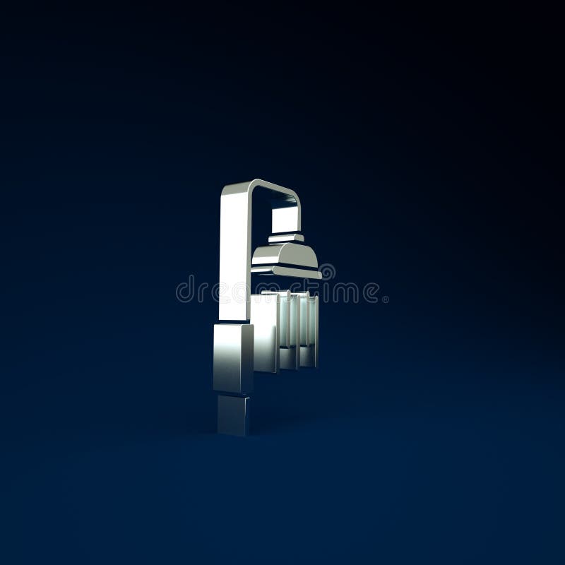 Silver Shower Head with Water Drops Flowing Icon Isolated on Blue ...