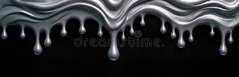 Silver Slime Drips Down Black Background. Shiny Liquid Flows in Wavy ...