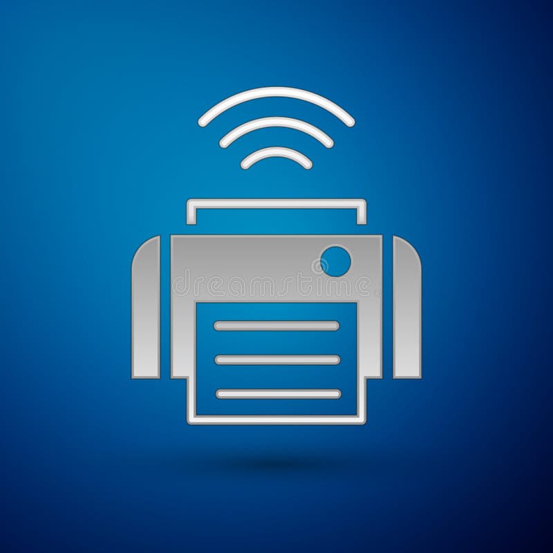 Silver Smart Printer System Icon Isolated on Blue Background. Internet ...