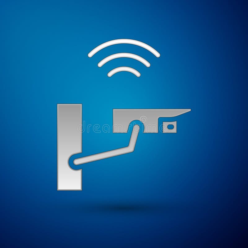 Silver Smart Security Camera Icon Isolated on Blue Background. Internet ...