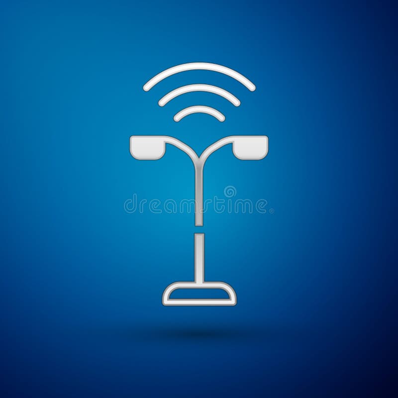 Silver Smart Street Light System Icon Isolated on Blue Background ...