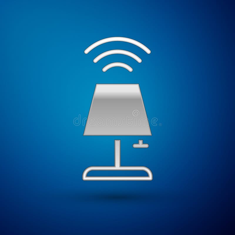 Silver Smart Table Lamp System Icon Isolated on Blue Background ...