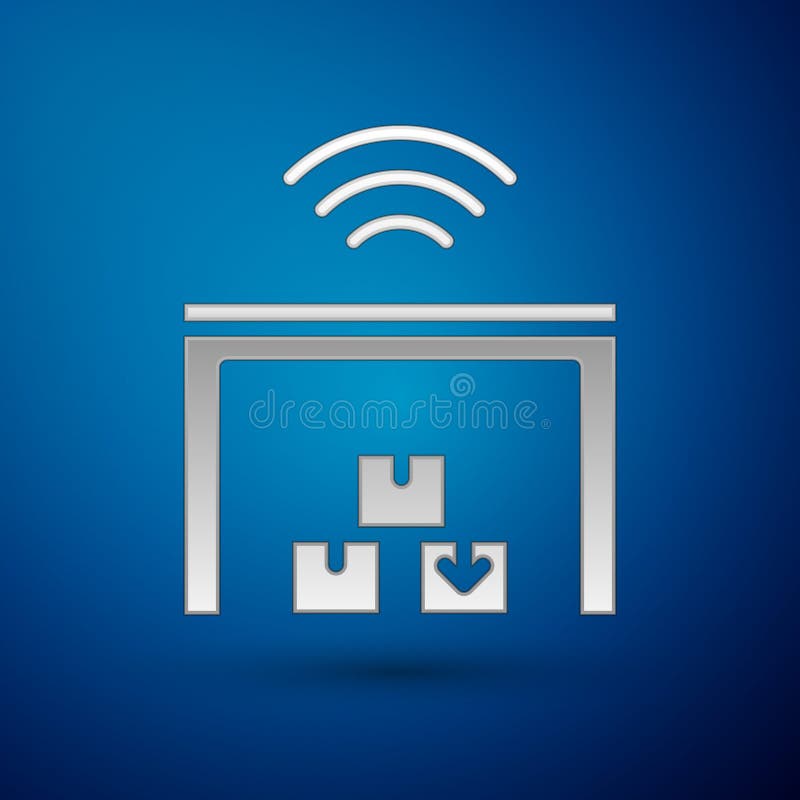 Silver Smart Warehouse System Icon Isolated on Blue Background. Vector ...