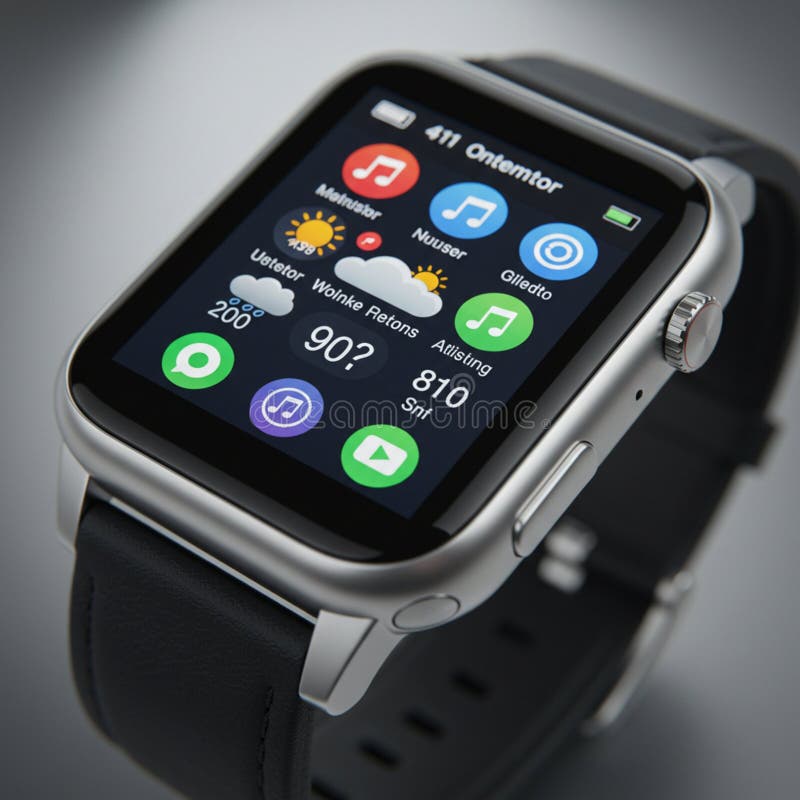 Silver Smart Watch with a Rectangular Touchscreen Display, Featuring ...