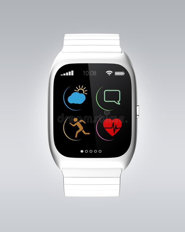 Silver Smart Watch with Simple Icons Design. Stock Illustration ...