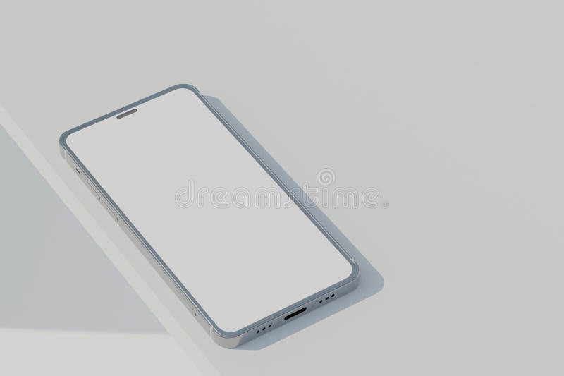 Silver Smartphone with Blank Screen on White Table Mockup, Product ...