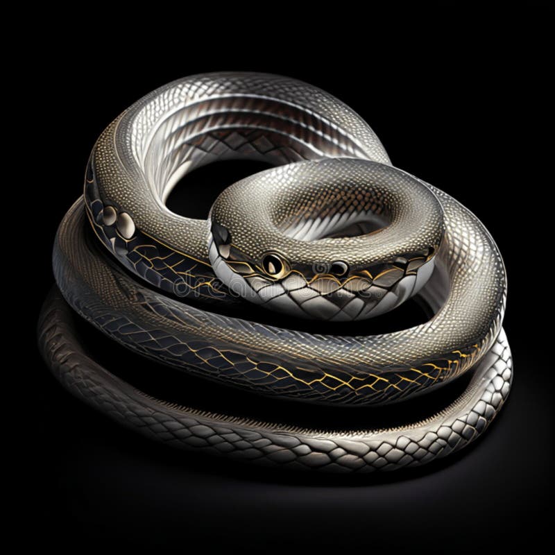 Silver Snake on Black Background. 3d Rendering, 3d Illustration Stock ...