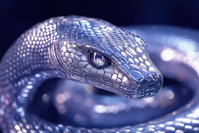 Silver Snake Coiled and Staring with Intense Eyes Stock Photo - Image ...