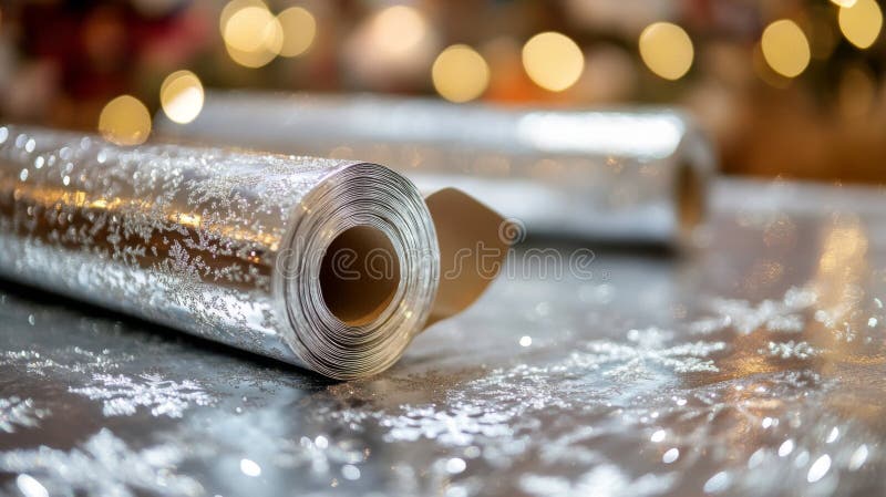 Silver Snowflake Gift Wrap Rolls Festive Decor Stock Illustration ...