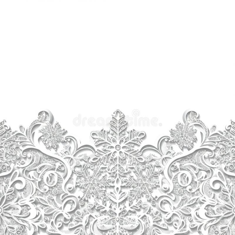 Silver Snowflake Lace Border on White Background Stock Illustration ...