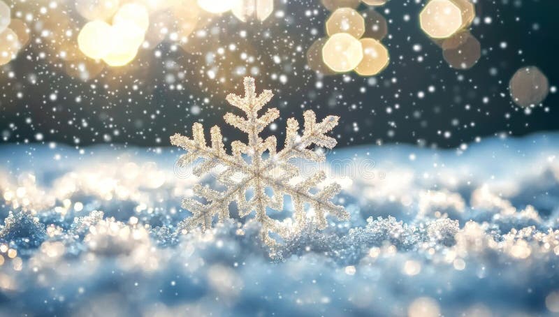 The Silver of a Snowflake Ornament in a Snowy Winter Wonderland Stock ...