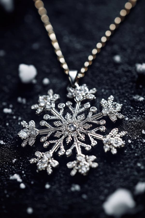 A Silver Snowflake Pendant on a Black Surface Stock Photo - Image of ...