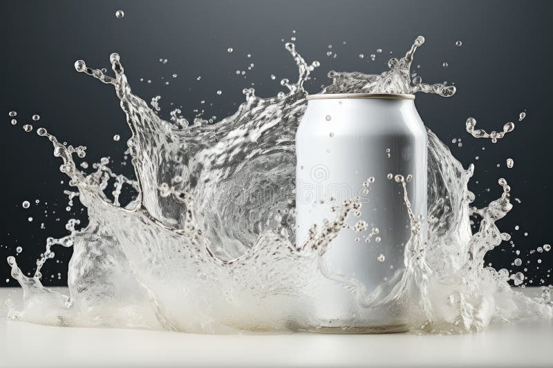 Silver Soda Can with Dynamic Water Splash Stock Photo - Image of design ...