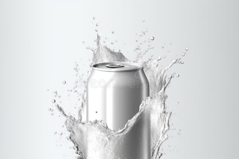 Silver Soda Can with Dynamic Water Splash Stock Photo - Image of cold ...