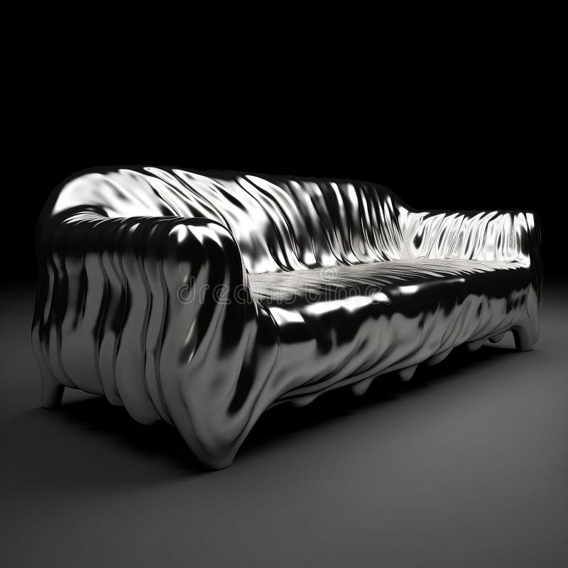 Silver Couch with Liquid Metal Style and Naturalistic Lighting Stock ...