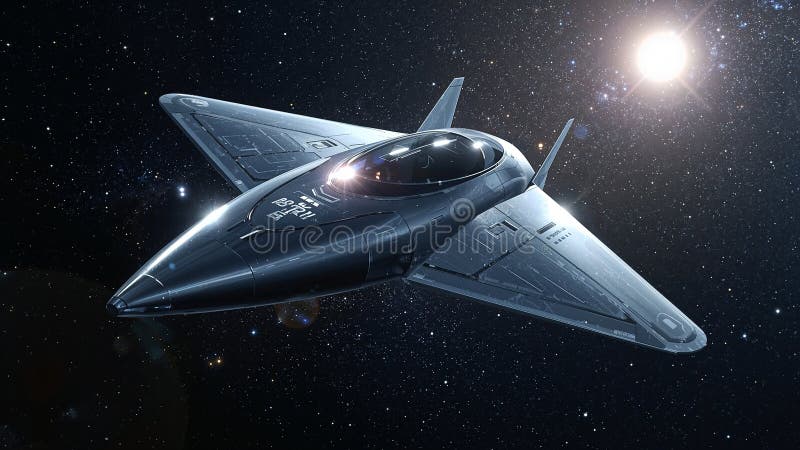 A Silver Space Ship is Flying through the Sky Stock Image - Image of ...