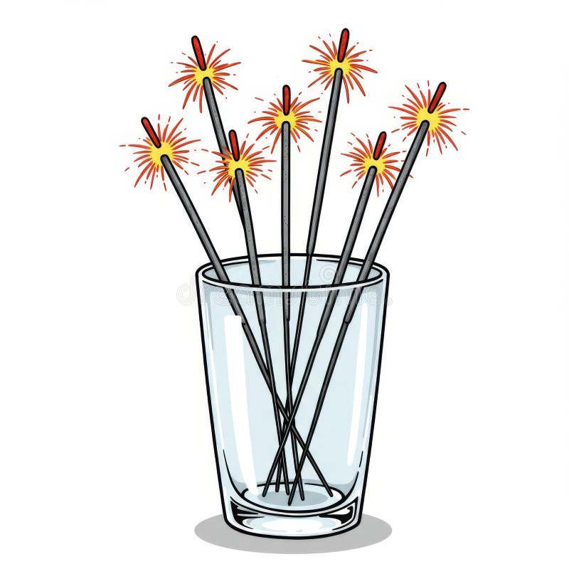 Silver Sparklers in Clear Glass on White Background Stock Illustration ...