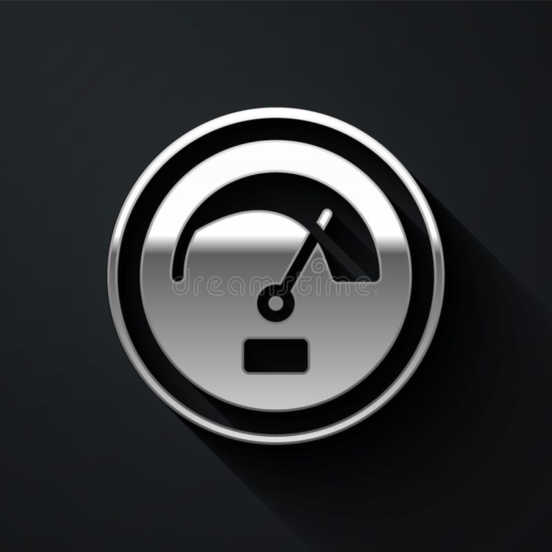 Silver Speedometer Icon Isolated on Black Background. Long Shadow Style ...
