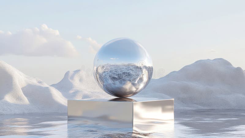 Silver Sphere Atop Metallic Pedestal Stock Illustration - Illustration ...